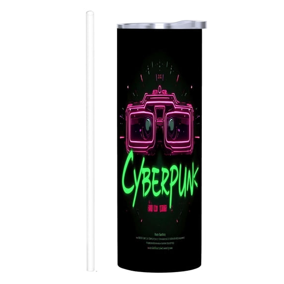 20 oz Stainless Steel Insulated Tumbler - Cyberpunk Neon Pink & Green ...