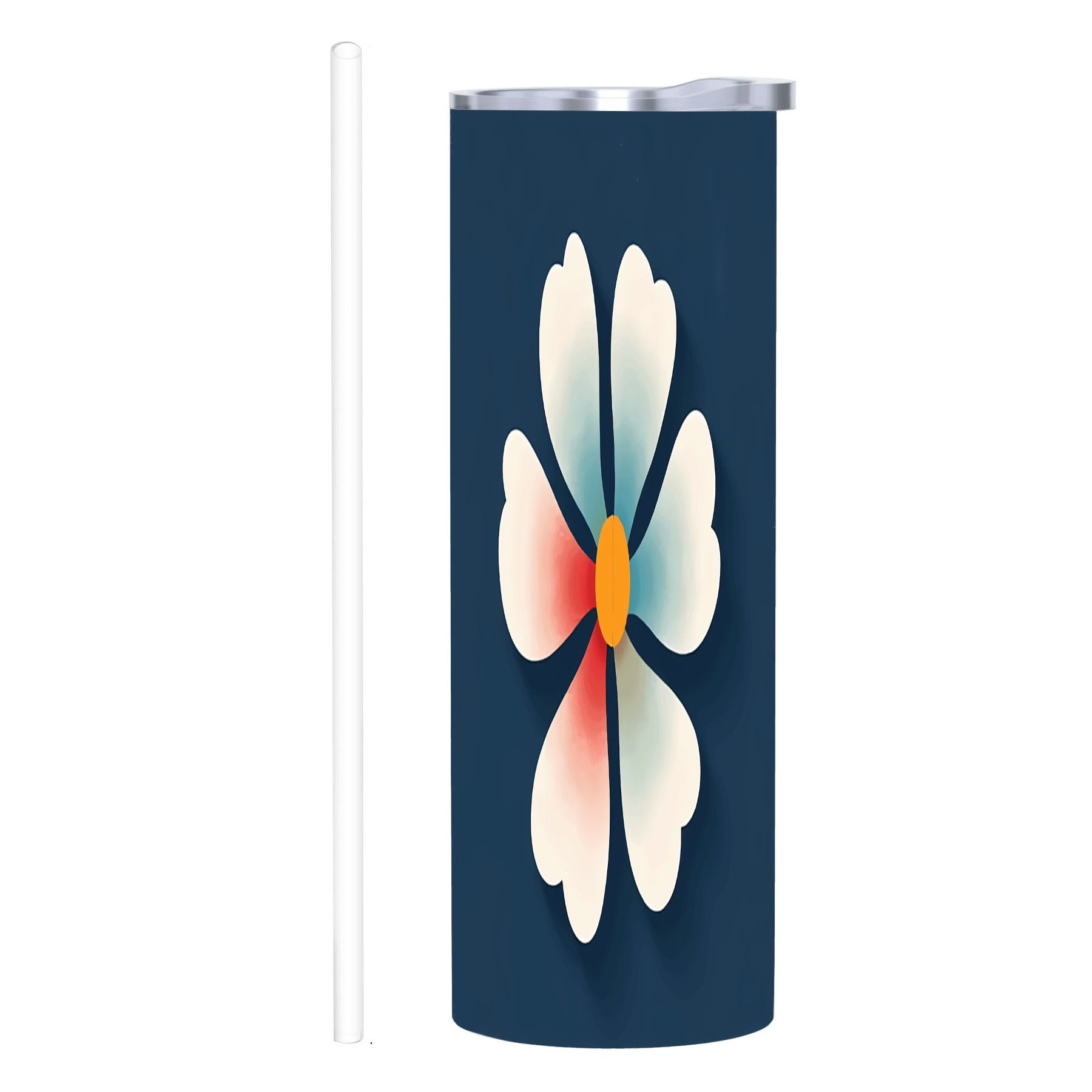 20 oz Stainless Steel Insulated Tumbler - Dark Blue with Vibrant Flower ...