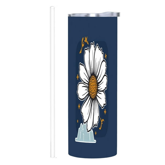20 oz Stainless Steel Insulated Tumbler - Dark Blue with White Daisy ...