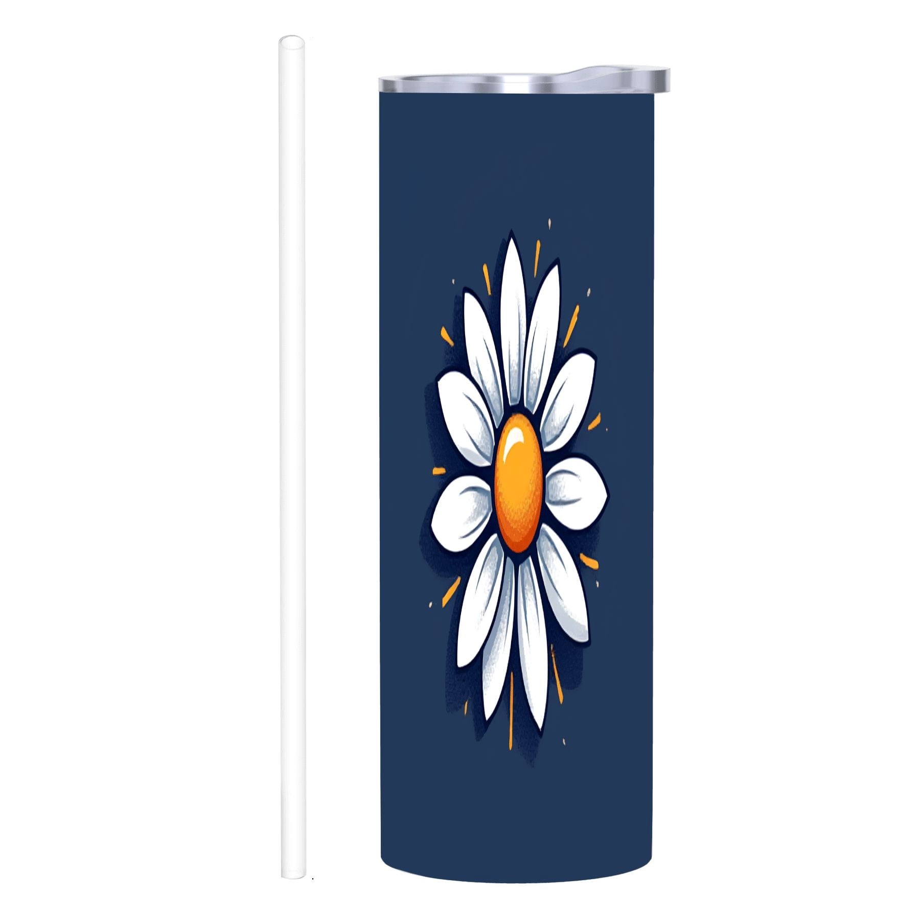 20 oz Stainless Steel Insulated Tumbler - Dark Blue with White Flower ...