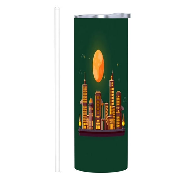 20 oz Stainless Steel Insulated Tumbler - Dark Green Cityscape Design ...