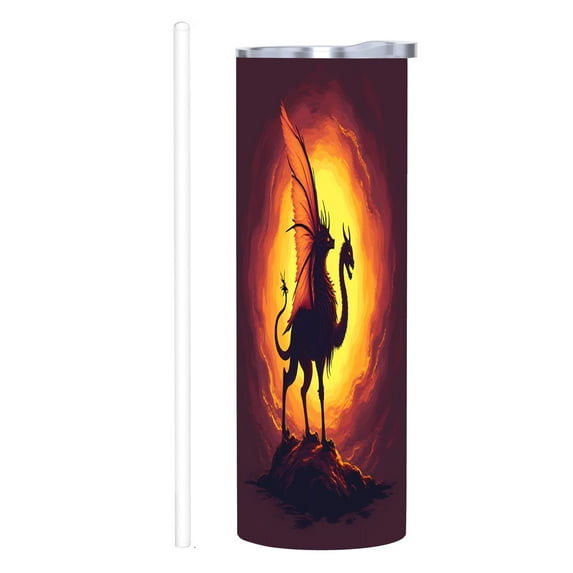 20 oz Stainless Steel Insulated Tumbler - Dragon Silhouette Design with ...