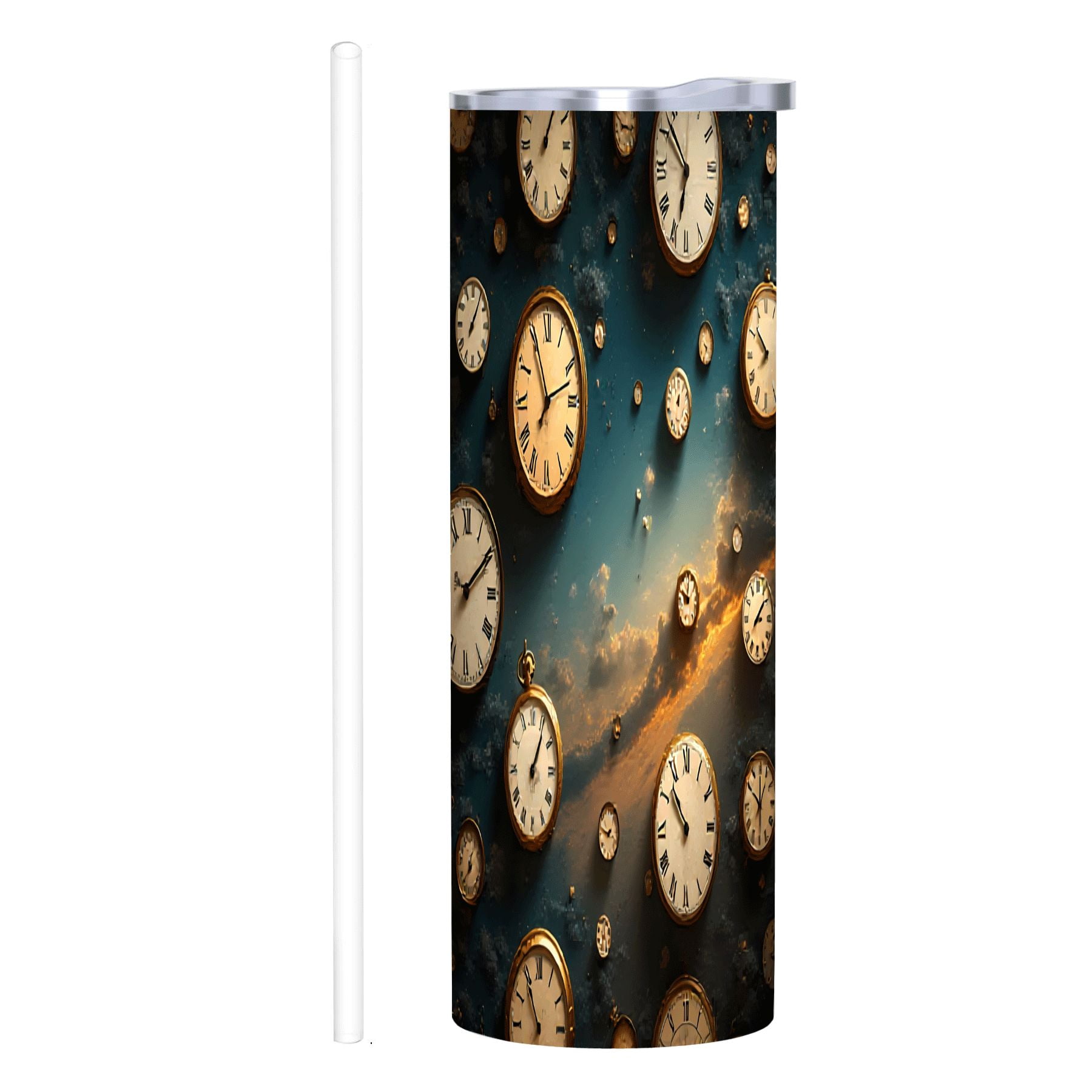 20 oz Stainless Steel Insulated Tumbler - Dreamy Floating Clocks Design ...