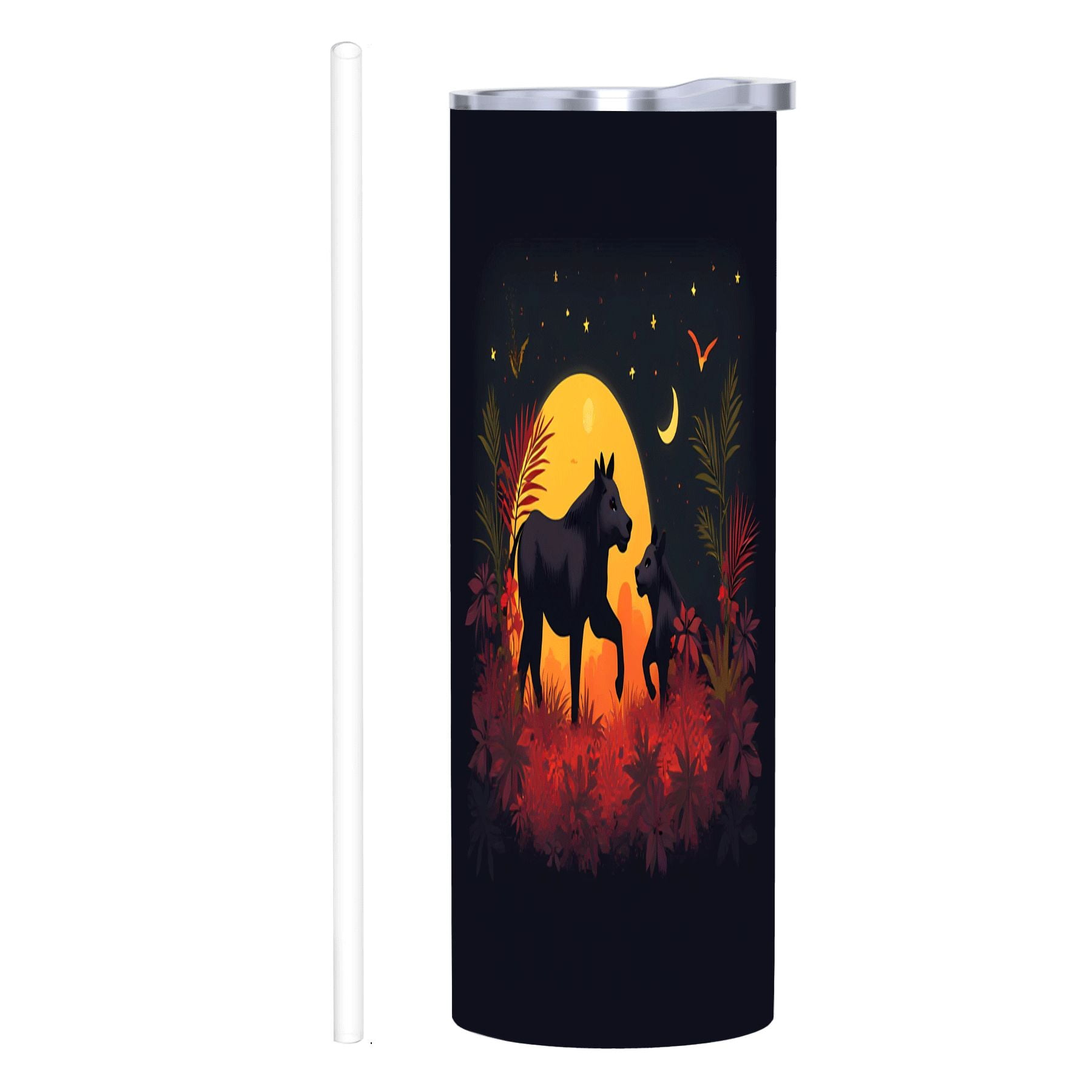 20 oz Stainless Steel Insulated Tumbler - Elegant Black Horse & Foal ...