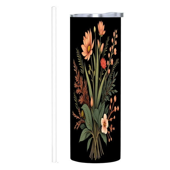 20 oz Stainless Steel Insulated Tumbler - Floral Design in Orange Pink ...