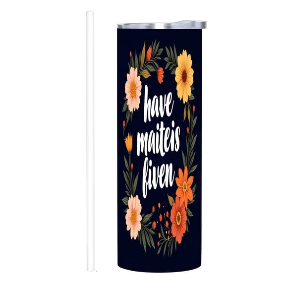 20 oz Stainless Steel Insulated Tumbler - Floral Design with Orange ...