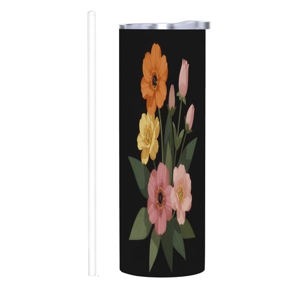 20 oz Stainless Steel Insulated Tumbler - Floral Design with Orange ...