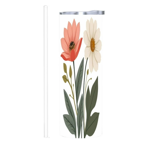 20 oz Stainless Steel Insulated Tumbler - Floral Design with Red ...