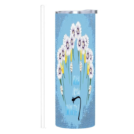 20 oz Stainless Steel Insulated Tumbler - Floral Design with Silver Top ...