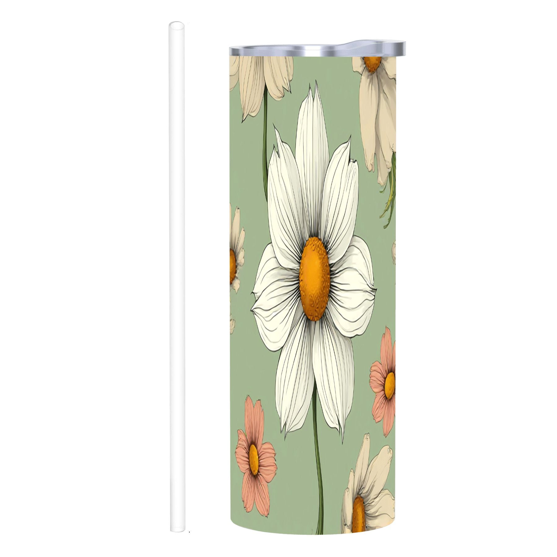 20 oz Stainless Steel Insulated Tumbler - Floral Design with White ...
