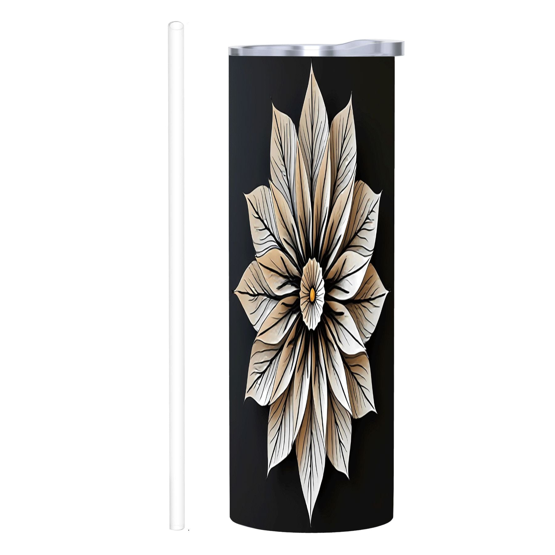 20 oz Stainless Steel Insulated Tumbler - Floral Design with White ...