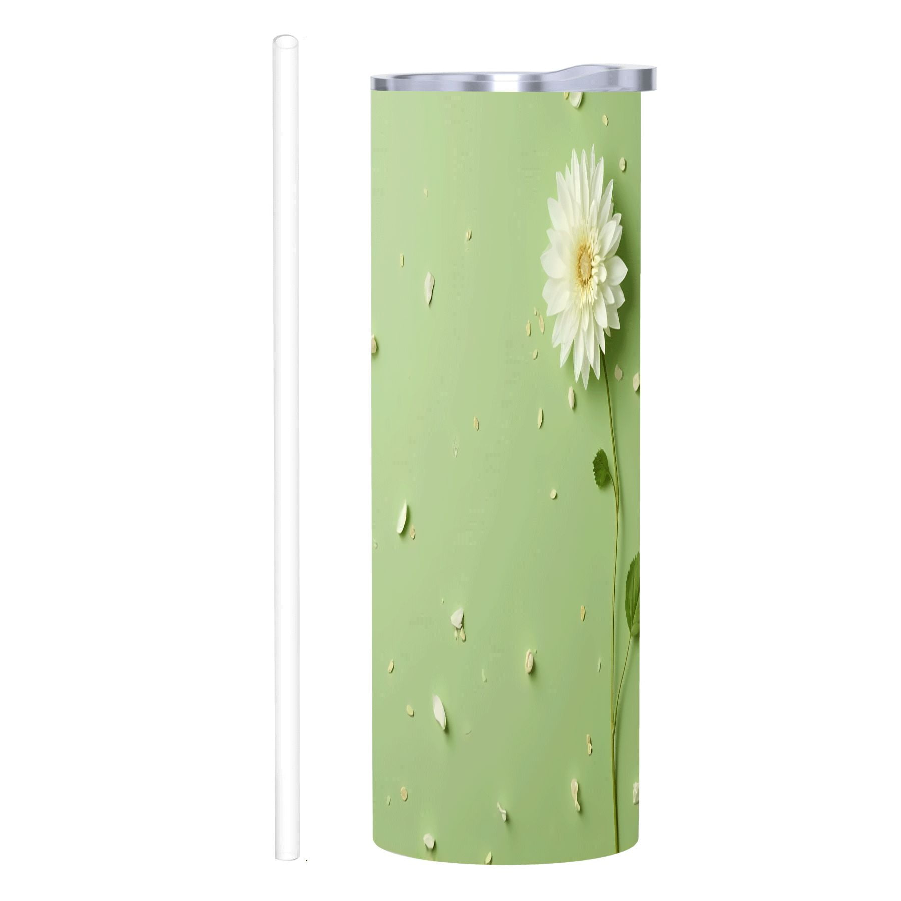 20 oz Stainless Steel Insulated Tumbler - Floral Light Green with White ...