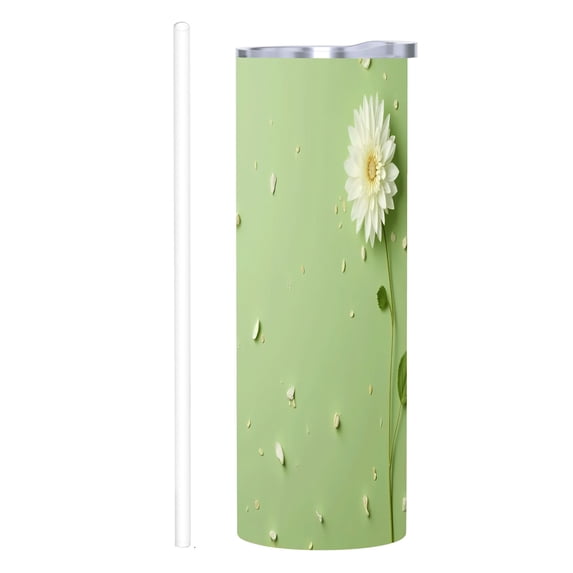 20 oz Stainless Steel Insulated Tumbler - Floral Light Green with White ...