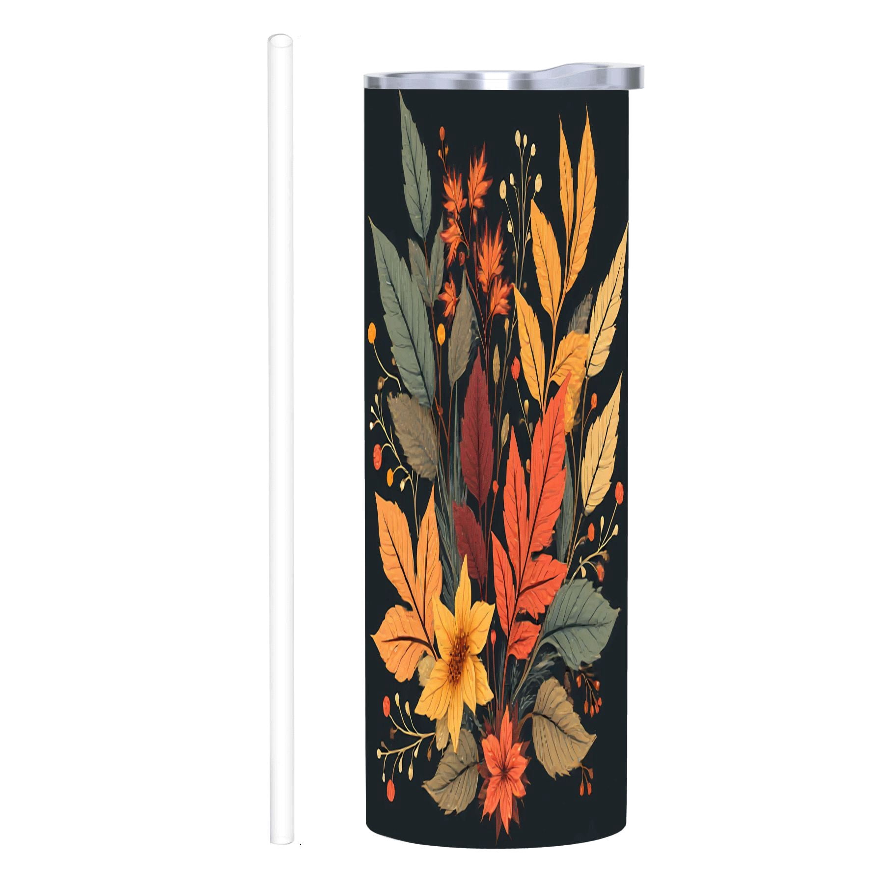 20 oz Stainless Steel Insulated Tumbler - Floral Pattern in Warm Colors ...