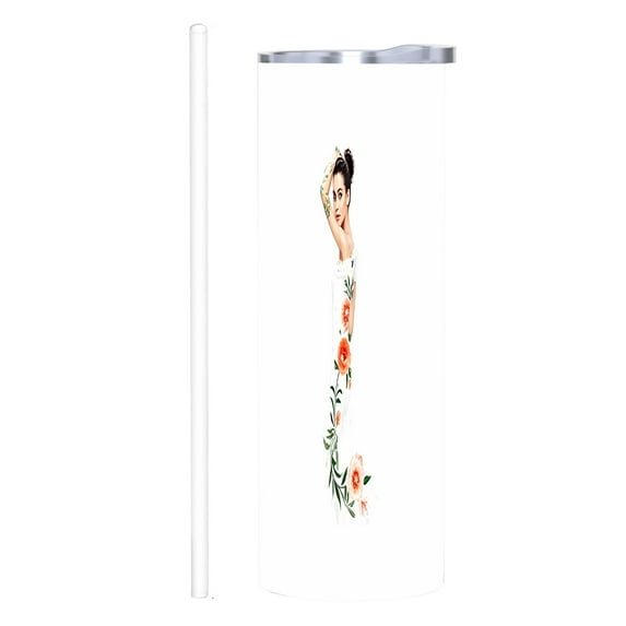 20 oz Stainless Steel Insulated Tumbler - Floral Pattern with Orange ...