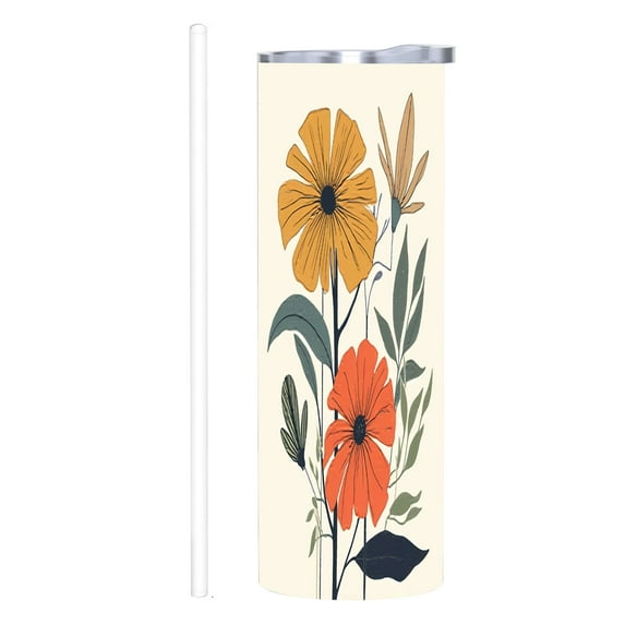 20 oz Stainless Steel Insulated Tumbler - Floral Pattern with Orange ...