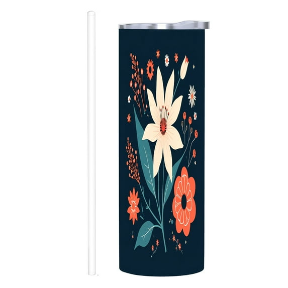 20 oz Stainless Steel Insulated Tumbler - Floral Pattern with White ...