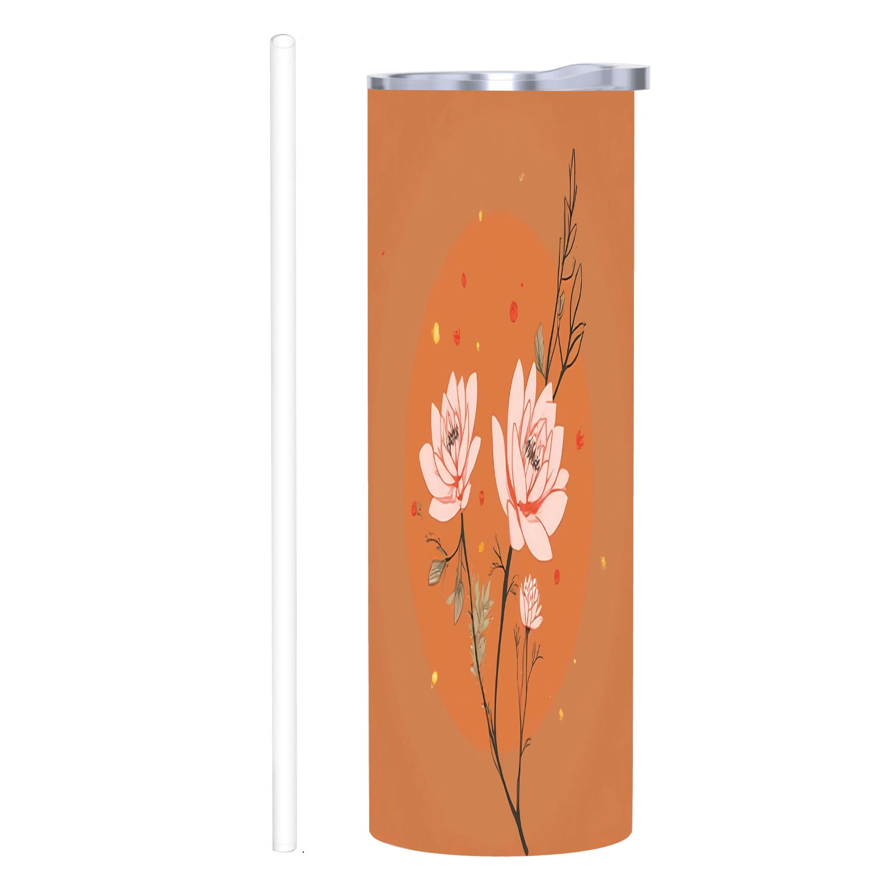 20 oz Stainless Steel Insulated Tumbler - Floral Pink & Green Design ...