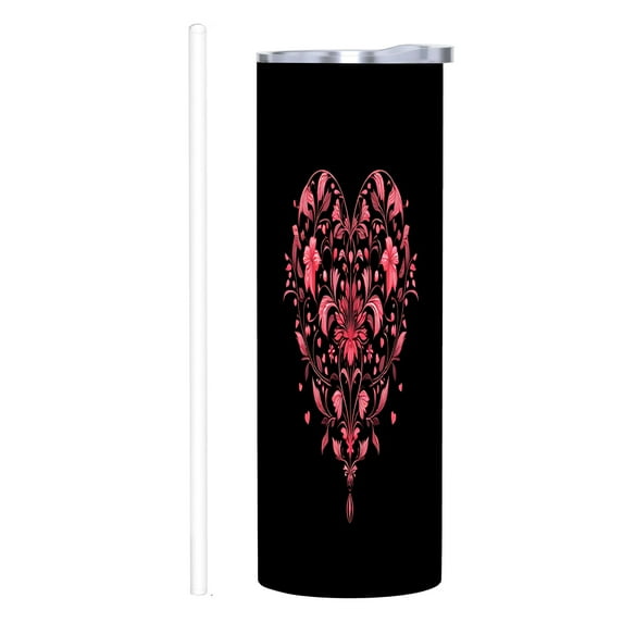 20 oz Stainless Steel Insulated Tumbler - Floral Pink & Red Design ...