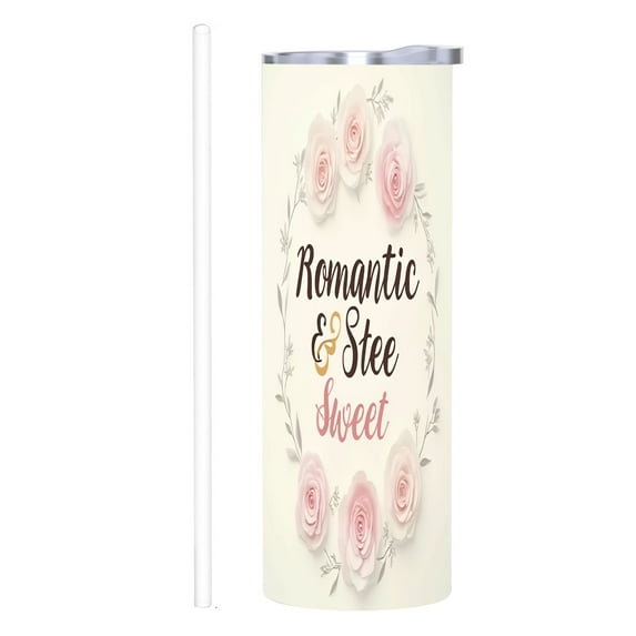 20 oz Stainless Steel Insulated Tumbler - Floral Pink Roses & Green ...