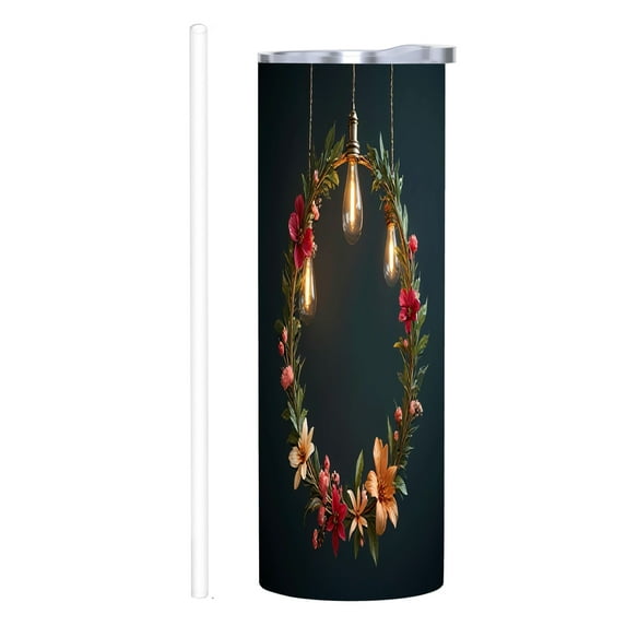 20 oz Stainless Steel Insulated Tumbler - Floral Wreath & Hanging Bulbs ...