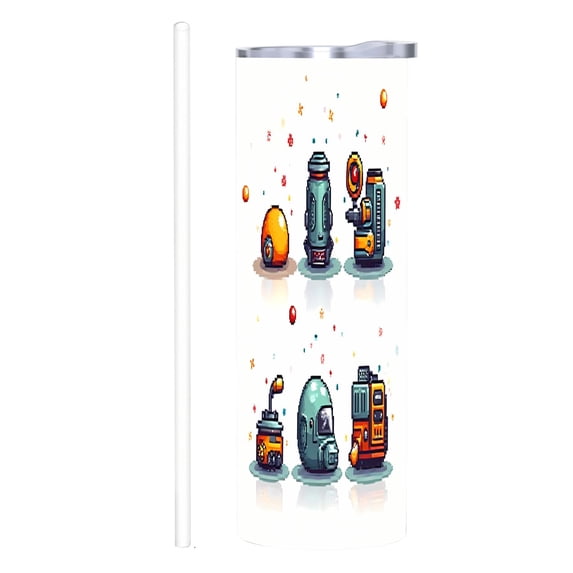 20 oz Stainless Steel Insulated Tumbler - Fun Pixel Art Robots Design ...