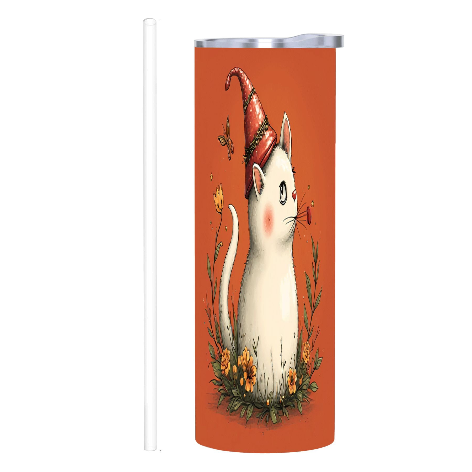 20 oz Stainless Steel Insulated Tumbler - Fun Whimsical Cat Design with ...
