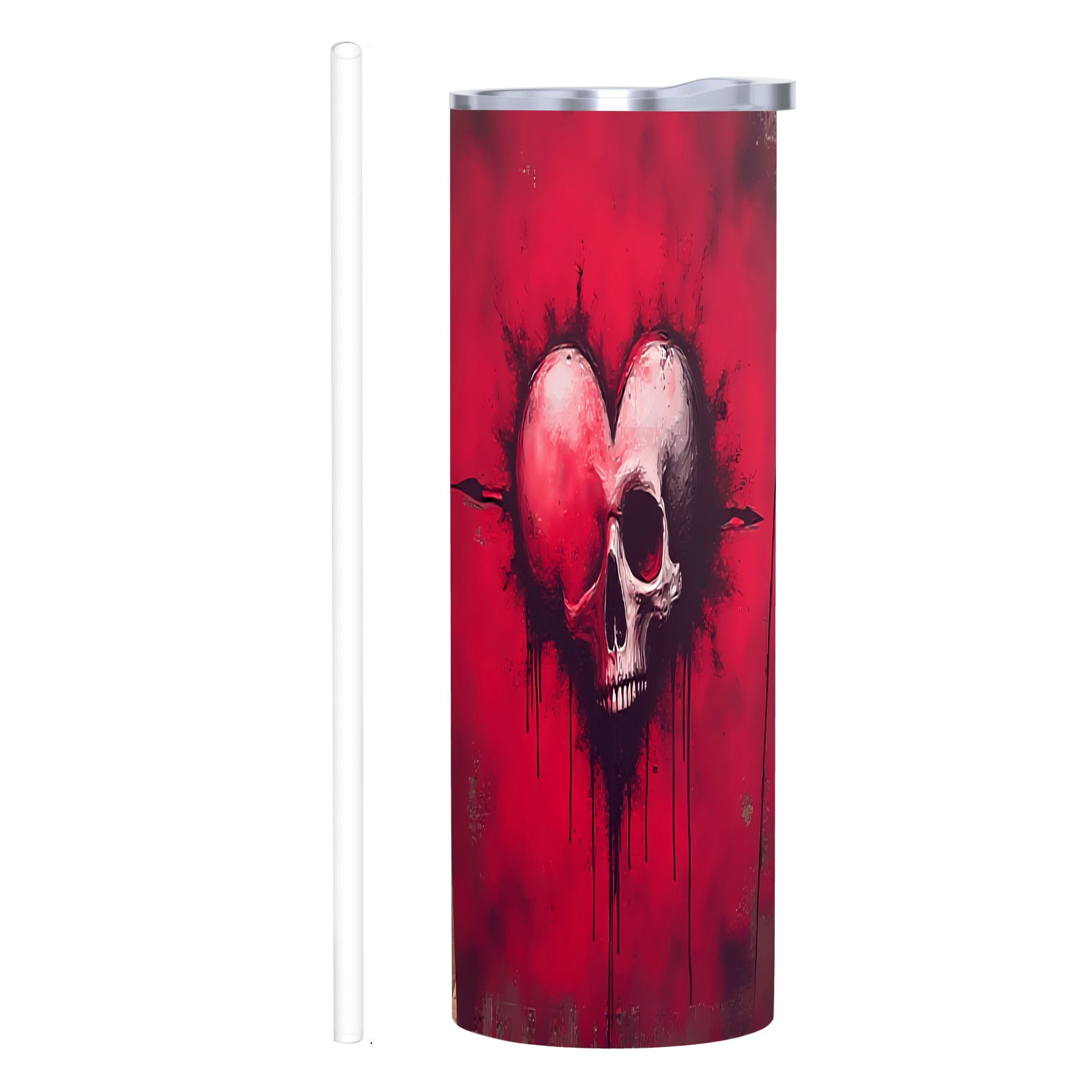 20 oz Stainless Steel Insulated Tumbler - Gothic Skull Heart Design ...