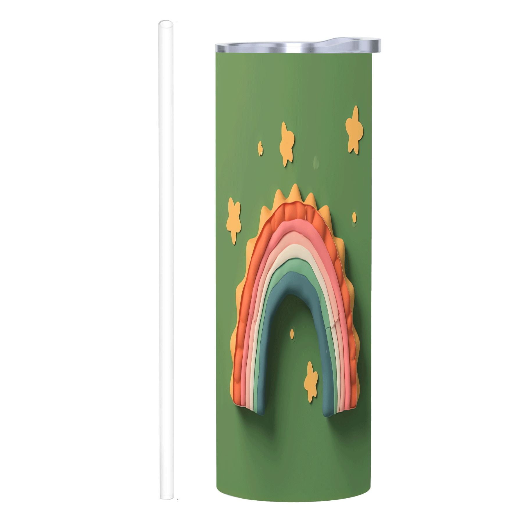 20 oz Stainless Steel Insulated Tumbler - Green with Colorful Rainbow ...