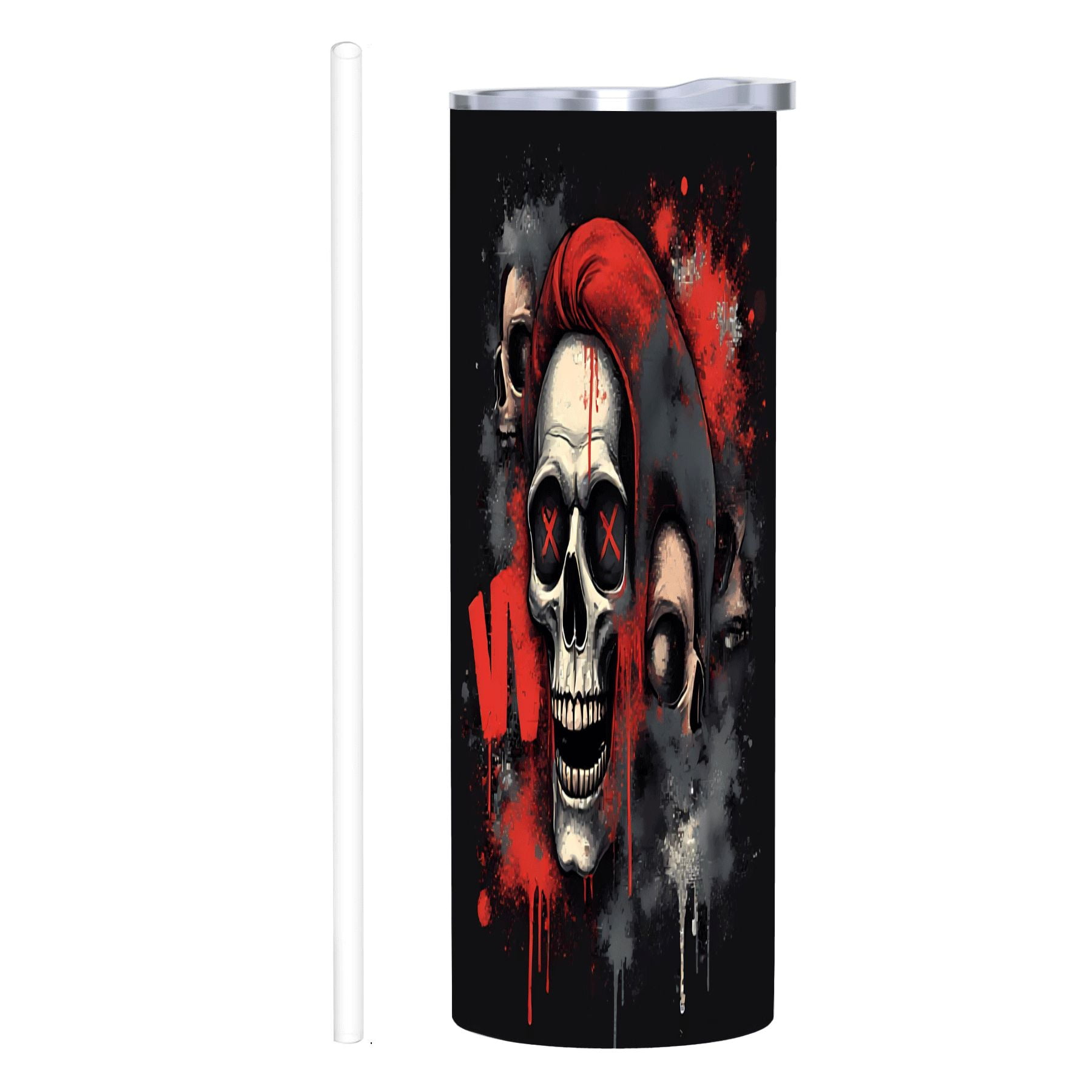 20 oz Stainless Steel Insulated Tumbler - Gritty Skull Design with Red ...