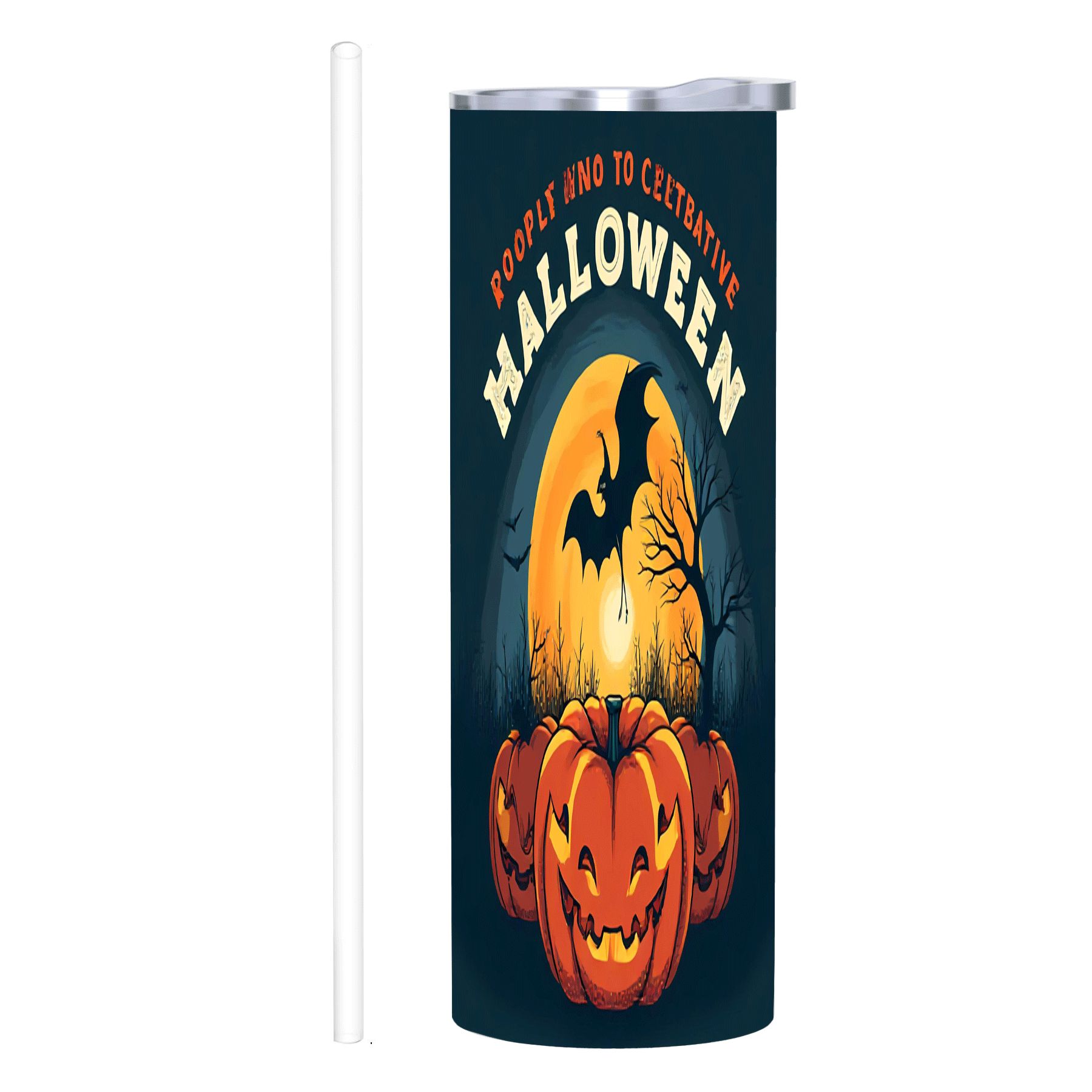 20 oz Stainless Steel Insulated Tumbler - Halloween Pumpkin Design Full ...
