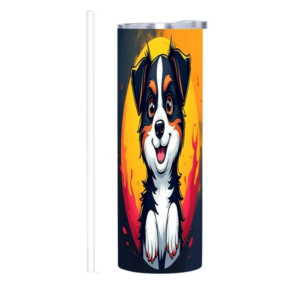 20 oz Stainless Steel Insulated Tumbler - Happy Dog Design with Yellow ...