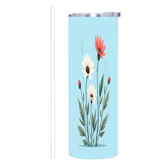 20 oz Stainless Steel Insulated Tumbler - Light Blue with Floral Design ...
