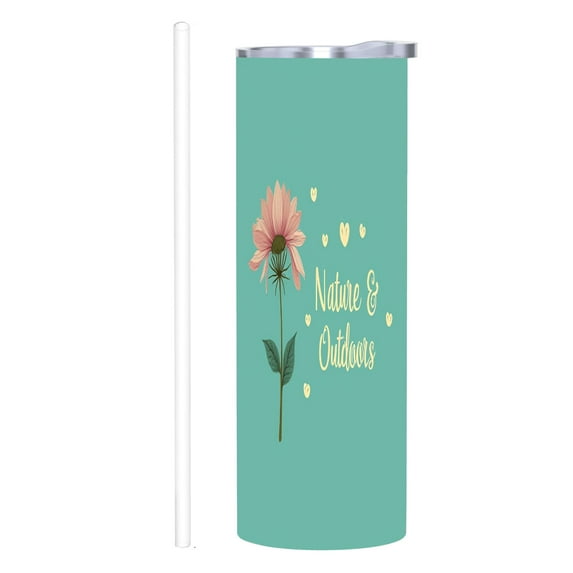 20 oz Stainless Steel Insulated Tumbler - Light Teal with Pink Flower ...
