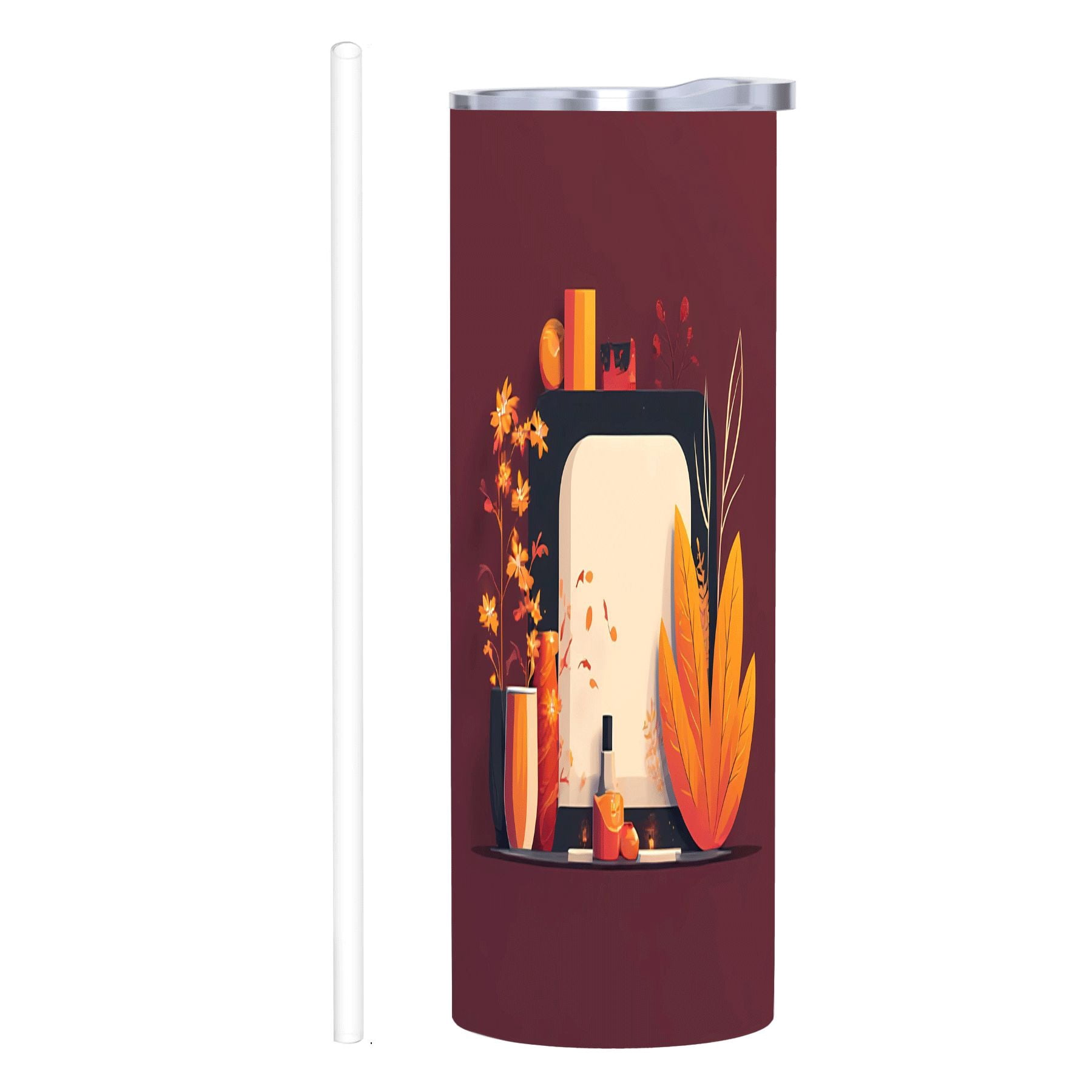 20 oz Stainless Steel Insulated Tumbler - Maroon with Autumn Floral ...