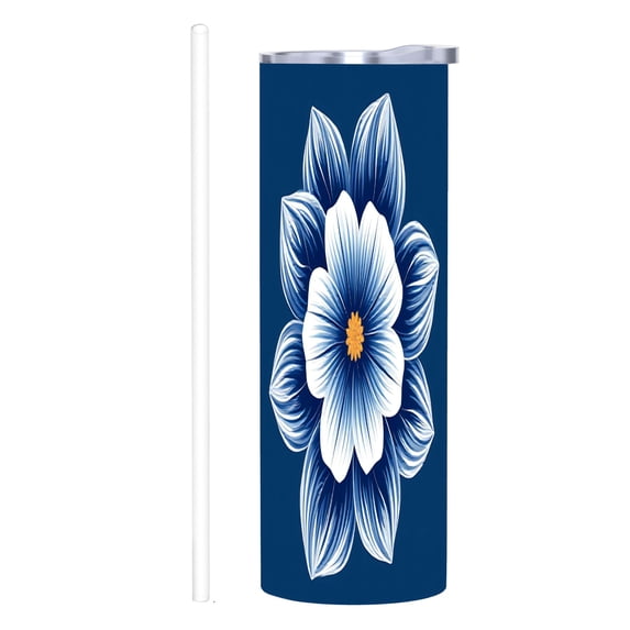 20 oz Stainless Steel Insulated Tumbler - Modern Blue & White Flower ...