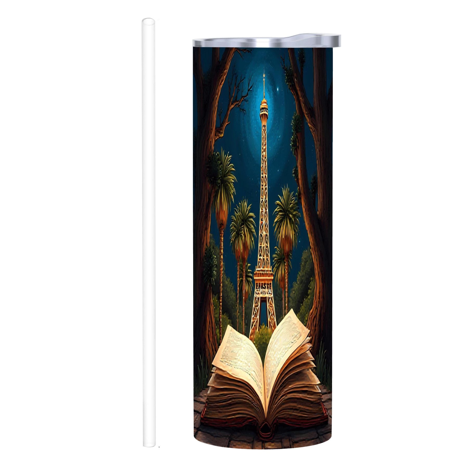 20 oz Stainless Steel Insulated Tumbler - Nighttime Tower & Palm Trees ...