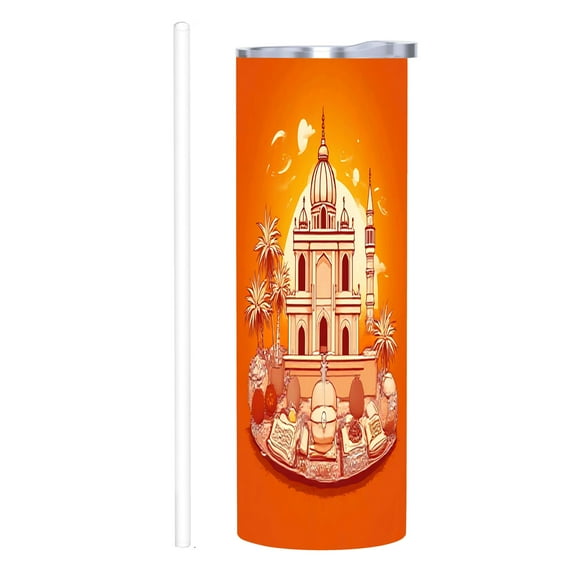 20 oz Stainless Steel Insulated Tumbler - Orange Travel Mug with Mosque ...