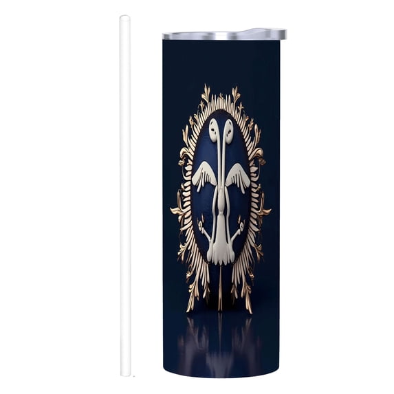 20 oz Stainless Steel Insulated Tumbler - Ornate White & Gold Bird ...