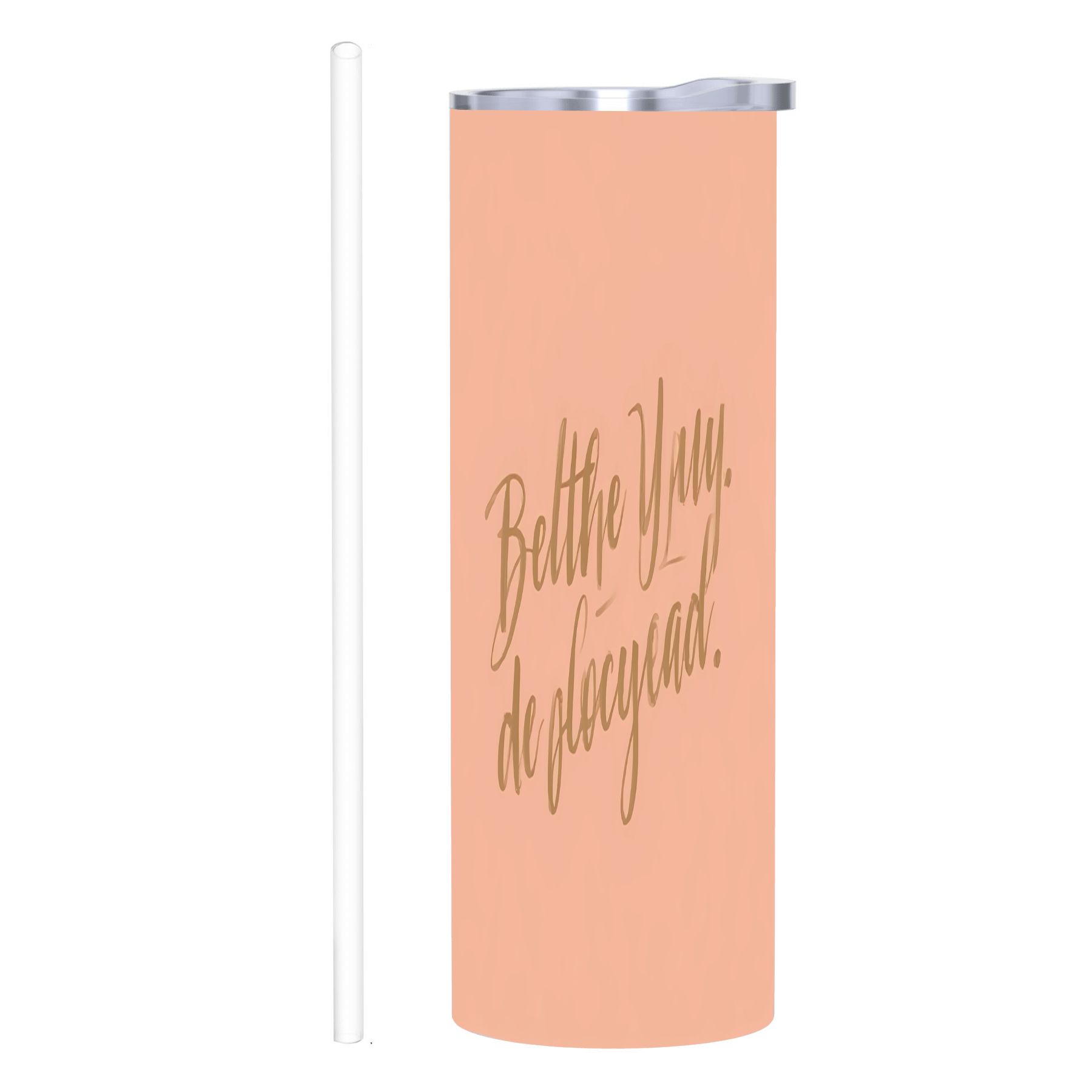 20 oz Stainless Steel Insulated Tumbler - Peach with Gold Cursive ...