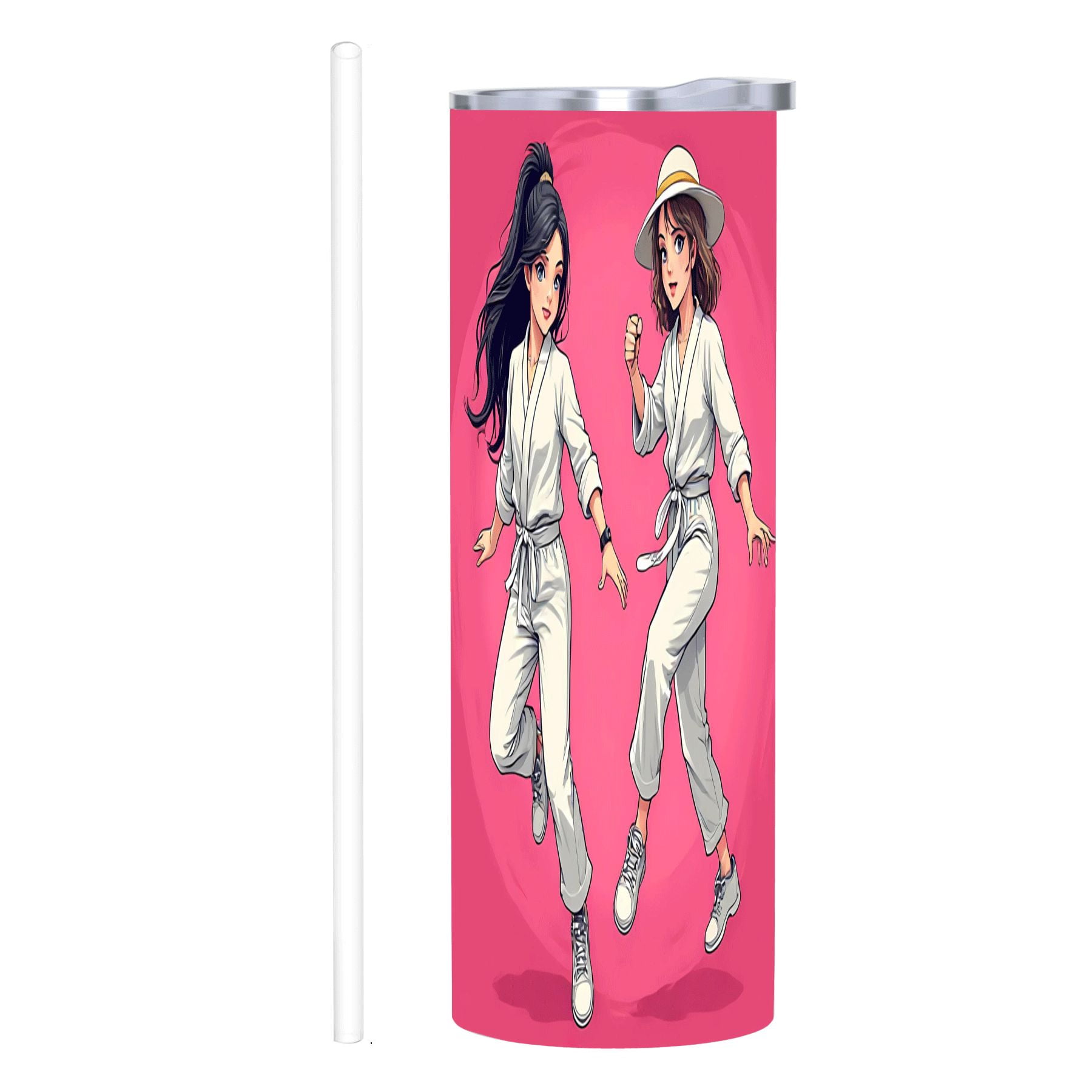 20 oz Stainless Steel Insulated Tumbler - Pink Background with Cartoon ...