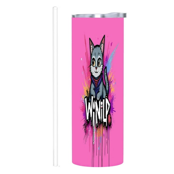 20 oz Stainless Steel Insulated Tumbler - Pink Cat Design with Colorful ...