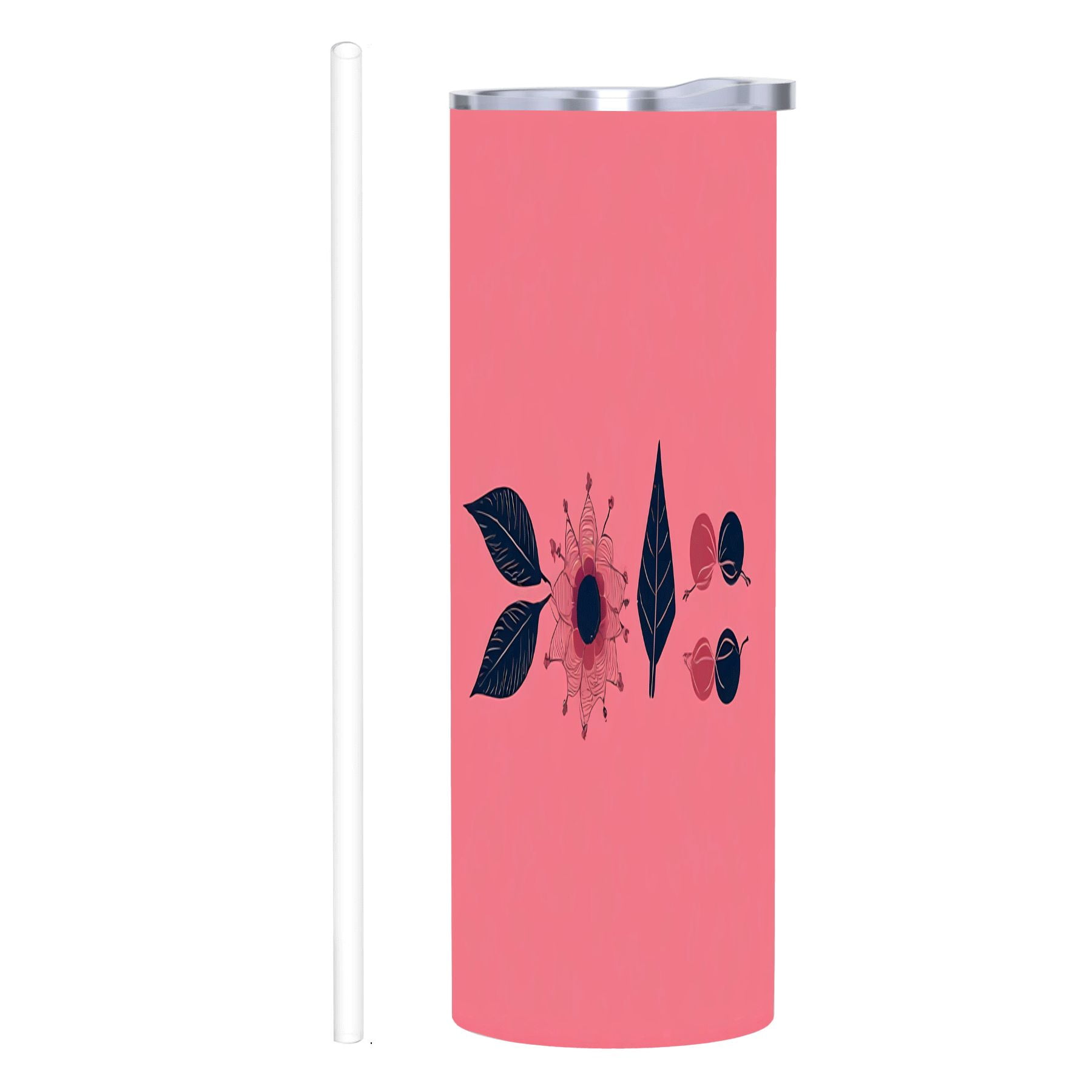 20 oz Stainless Steel Insulated Tumbler - Pink Floral Pattern with Dark ...
