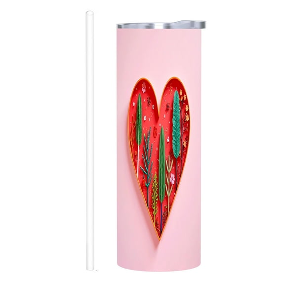 20 oz Stainless Steel Insulated Tumbler - Pink Heart Cutout Design with ...
