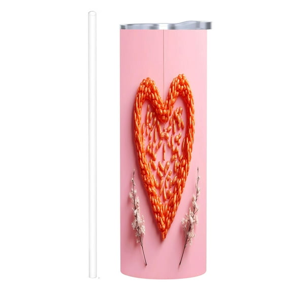20 oz Stainless Steel Insulated Tumbler - Pink with Orange Heart ...