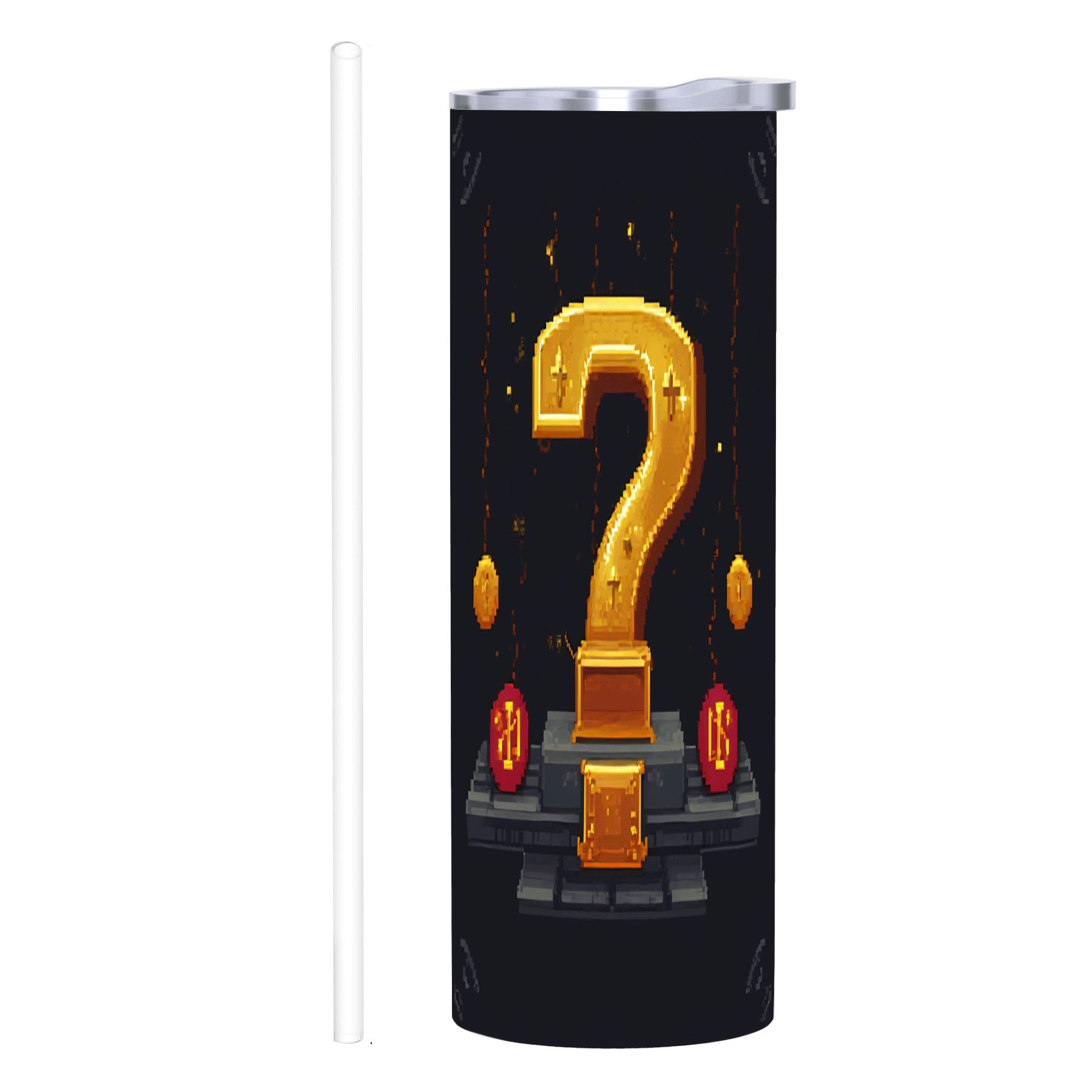 20 oz Stainless Steel Insulated Tumbler - Pixel Art Design with Golden ...