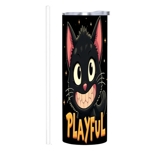 20 oz Stainless Steel Insulated Tumbler - Playful Black Cat Design with ...