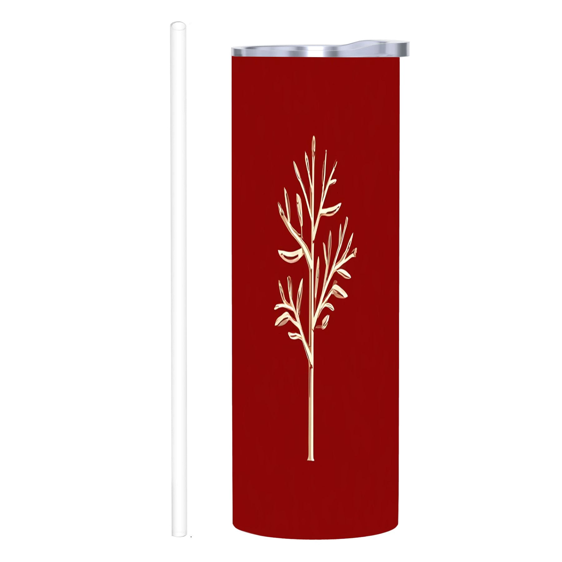 20 oz Stainless Steel Insulated Tumbler - Red Body with Golden Tree ...