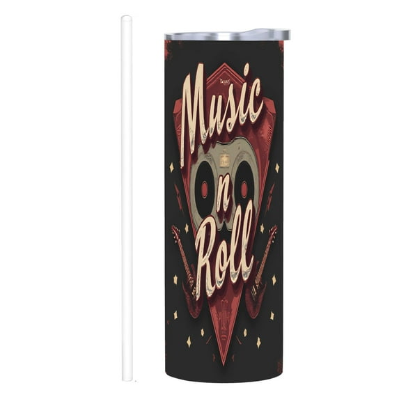 20 oz Stainless Steel Insulated Tumbler - Retro Music & Crown Design ...