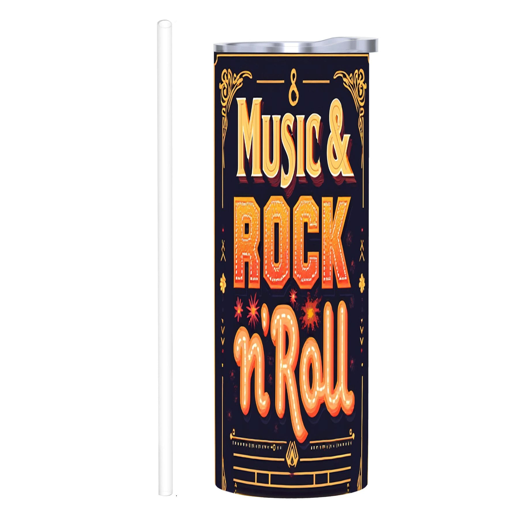 20 oz Stainless Steel Insulated Tumbler - Retro ' Music & Rock n Roll ...